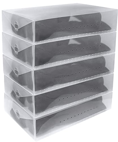 Greenco Clear Foldable Shoe Storage Boxes, 5 Pack. Stackable Heavy Duty Plastic Boot Storage Boxes, Boot & Shoe Box Organizers