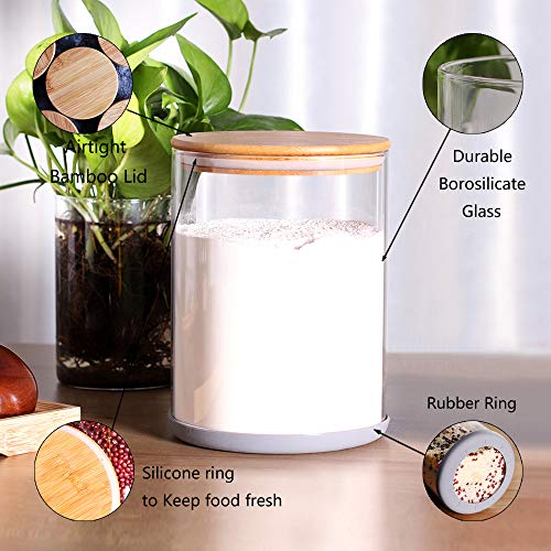 Set of 2 Large Glass Food Storage jar, 100 FL OZ (3000ml) Glass Flour Canister with Airtight Bamboo Lids for Kitchen Corner, BPA-Free Flour Container for Sugar, Ground Coffee, Rice and Dry Food