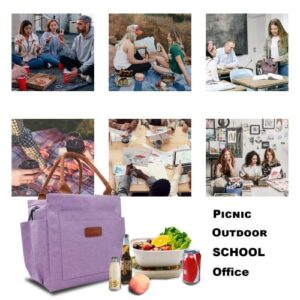 Joymee Lunch Bag Women Insulated Lunch Box Reusable Durable Leakproof Large Spacious Cooler Tote for Women Men Adult with Bottle Holder and Side Pockets for Work Office Travel Picnic - Purple