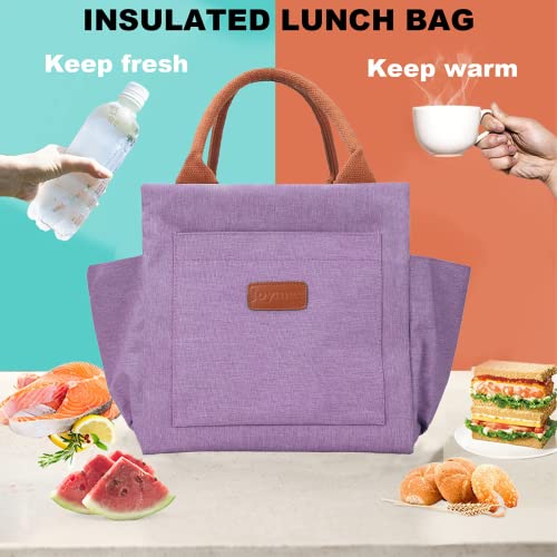 Joymee Lunch Bag Women Insulated Lunch Box Reusable Durable Leakproof Large Spacious Cooler Tote for Women Men Adult with Bottle Holder and Side Pockets for Work Office Travel Picnic - Purple