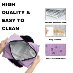 Joymee Lunch Bag Women Insulated Lunch Box Reusable Durable Leakproof Large Spacious Cooler Tote for Women Men Adult with Bottle Holder and Side Pockets for Work Office Travel Picnic - Purple