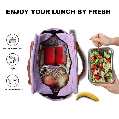 Joymee Lunch Bag Women Insulated Lunch Box Reusable Durable Leakproof Large Spacious Cooler Tote for Women Men Adult with Bottle Holder and Side Pockets for Work Office Travel Picnic - Purple