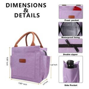 Joymee Lunch Bag Women Insulated Lunch Box Reusable Durable Leakproof Large Spacious Cooler Tote for Women Men Adult with Bottle Holder and Side Pockets for Work Office Travel Picnic - Purple