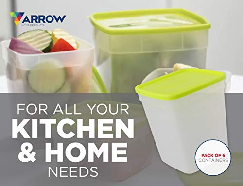 Arrow Home Products 1 Quart Freezer Food Storage Containers with Lids, 6 Pack - USA Made Reusable Freezer Containers for Food Storage - Prep, Store, Freeze - BPA Free, Dishwasher Safe, Durable