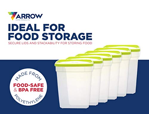 Arrow Home Products 1 Quart Freezer Food Storage Containers with Lids, 6 Pack - USA Made Reusable Freezer Containers for Food Storage - Prep, Store, Freeze - BPA Free, Dishwasher Safe, Durable