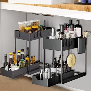 under sink organizers and storage, 2 pack under bathroom storage rack, under cabinet organizer, bathroom organizer with hooks, multi-purpose storage shelf for kitchen, bathroom, family