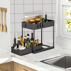 Under Sink Organizers and Storage, 2 Pack Under Bathroom Storage Rack, Under Cabinet Organizer, Bathroom Organizer with Hooks, Multi-purpose Storage Shelf for Kitchen, Bathroom, Family