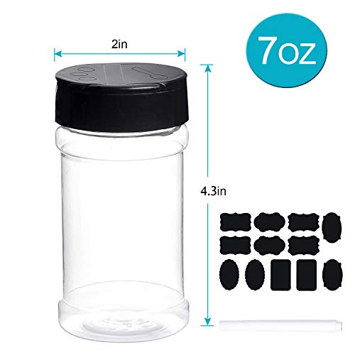 Spice Bottles, Dabacc 20Pcs 7oz Clear Plastic Container Jars with Lids Labels for Kitchen Storing Spice Powders Dry Goods Peanut Butter BPA free