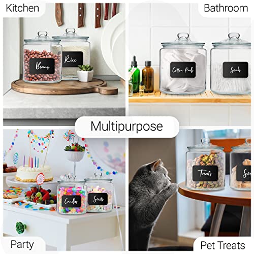 Set of 2 Glass Cookie Jars + Labels & Marker - 1 Gallon Canister Sets for Kitchen Counter with Airtight Lids, Sugar Packet Holders Food Storage Containers with Lids Airtight for Pantry, Flour, Sugar,