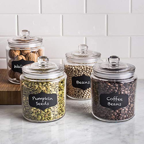 Set of 2 Glass Cookie Jars + Labels & Marker - 1 Gallon Canister Sets for Kitchen Counter with Airtight Lids, Sugar Packet Holders Food Storage Containers with Lids Airtight for Pantry, Flour, Sugar,