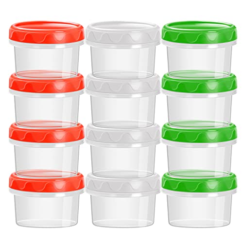 12-pack 2oz reusable small plastic containers with screw lids salad dressing container to go sauce condiment jello shot cups jars lunch box accessories baby food containers -mini-leakproof airtight