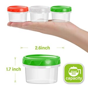 12-pack 2oz reusable small plastic containers with screw lids salad dressing container to go sauce condiment jello shot cups jars lunch box accessories baby food containers -mini-leakproof airtight