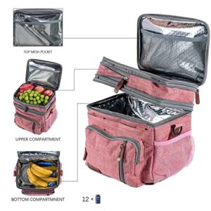 H&Wanss Insulated Lunch Bag for Women Cooler Lunch Box Men Leakproof Tote with Handle Shoulder Strap for Work Picnic (Pink)