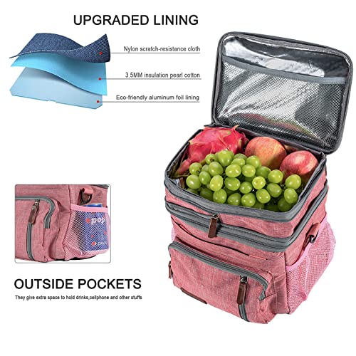 H&Wanss Insulated Lunch Bag for Women Cooler Lunch Box Men Leakproof Tote with Handle Shoulder Strap for Work Picnic (Pink)