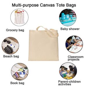 FunisFun 12 Pack Blank Canvas Tote Bags Bulk Shopping Bag for Crafts with 1 Piece of PTFE Teflon Sheet DIY Reusable Grocery Bag, 15 X 16 Inch