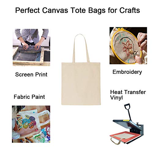 FunisFun 12 Pack Blank Canvas Tote Bags Bulk Shopping Bag for Crafts with 1 Piece of PTFE Teflon Sheet DIY Reusable Grocery Bag, 15 X 16 Inch