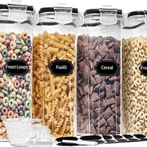 PRAKI Cereal Containers Storage Set (4L,135.2 Oz), 4PCS Airtight Food Storage Containers with Pour Spout for Kitchen & Pantry Organization Cereal Dispensers with 20 labels, Measuring Cup & Marker