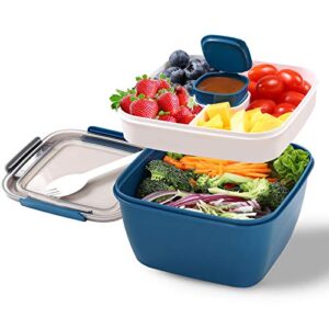 portable salad lunch container – 38 oz salad bowl – 2 compartments with dressing cup, large bento boxes, meal prep to go containers for food fruit snack