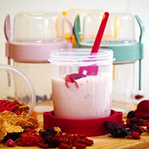 Salda 4 Pack 22 oz Breakfast On the Go Cups, Take and Go Yogurt Cup with Topping Cereal Cup with spoon and fork, Overnight Oats or Oatmeal Container Jar, Colorful Set of 4 (22, Oval, 4, 650ml)