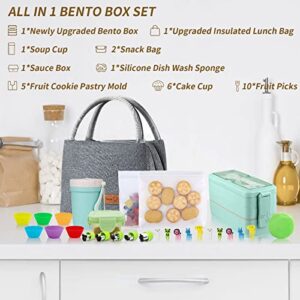 DearHomie 30 PCs Bento Box Upgrade Japanese Lunch Box Kit,3 Layer Stackable Leakproof Lunch Box Containers with Accessories,Wheat Straw Bento Lunch Box for Kids and Adults