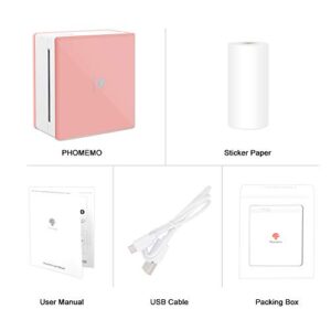 Phomemo M02 Pocket Printer- Mini Sticker Printer Bluetooth Inkless Thermal Photo Printer Compatible with Android iOS for Instantly Print Fun, Retro-Style Photos, Mini Life Assistant, Good Gift, Pink