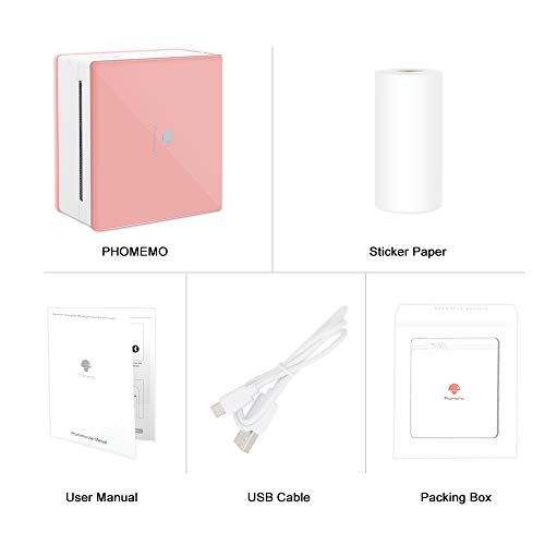 Phomemo M02 Pocket Printer- Mini Sticker Printer Bluetooth Inkless Thermal Photo Printer Compatible with Android iOS for Instantly Print Fun, Retro-Style Photos, Mini Life Assistant, Good Gift, Pink