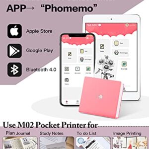 Phomemo M02 Pocket Printer- Mini Sticker Printer Bluetooth Inkless Thermal Photo Printer Compatible with Android iOS for Instantly Print Fun, Retro-Style Photos, Mini Life Assistant, Good Gift, Pink