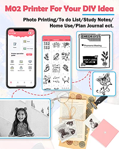 Phomemo M02 Pocket Printer- Mini Sticker Printer Bluetooth Inkless Thermal Photo Printer Compatible with Android iOS for Instantly Print Fun, Retro-Style Photos, Mini Life Assistant, Good Gift, Pink