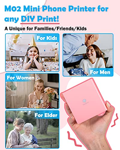 Phomemo M02 Pocket Printer- Mini Sticker Printer Bluetooth Inkless Thermal Photo Printer Compatible with Android iOS for Instantly Print Fun, Retro-Style Photos, Mini Life Assistant, Good Gift, Pink