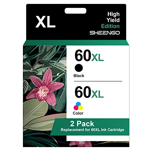 60XL Ink Cartridge Combo Pack Color and Black Replacement for HP 60XL 60 Works with PhotoSmart D110 C4780 C4680 C4795 C4640 Deskjet F4480 F4440 F2430 F4280 Envy 110 120 Series Printer (2 Pack)