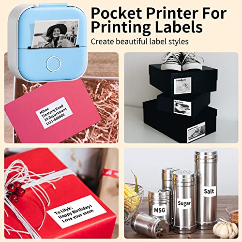 Mini Pocket Sticker Printer-Bluetooth Pocket Thermal Printer-Portable Smart Photo Printer for iPhone, Compatible with iOS&Android, T02 Receipt Mobile Sticker Printer for Journal, Notes, Memo, Photo