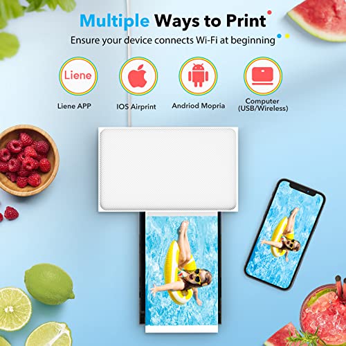 Liene 4x6'' Photo Printer Bundle (100 pcs +3 Ink Cartridges), Wi-Fi Picture Printer, Photo Printer for iPhone, Android, Smartphone, Computer, Dye-Sublimation, Portable Photo Printer for Home Use