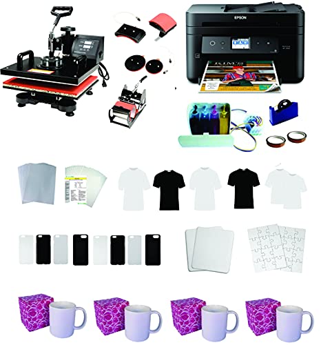 15"x15" 5in1 Professional Sublimation Heat Transfer Machine WF-2860 Printer CISS KIT