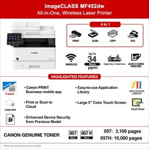 Canon imageCLASS MF452dw All-in-One Wireless Monochrome Laser Printer |Print, Copy, Scan and Fax|5" inch Color Touch LCD with One Pass Duplex Scan