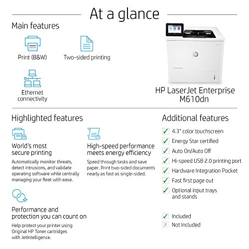 HP LaserJet Enterprise M610dn Monochrome Printer with built-in Ethernet & 2-sided printing (7PS82A)