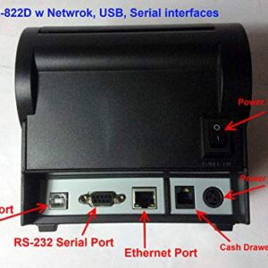 POS P-822D 3 1/8" Thermal Receipt USB, Ethernet, Serial 3-in-1 Printer, AUTO Cut, Supports ESC/POS Star Commands, Compatible with EPSON Star Micronics