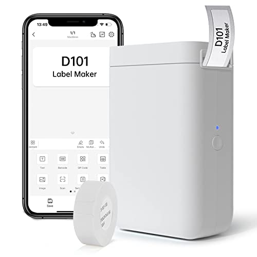 DEEPIN Label Maker Machine D101 Bluetooth Label Maker with Tape, 0.4-1 Inch Print Width Thermal Label Printer Portable for Business, School, Office Organization, Home Storage, White