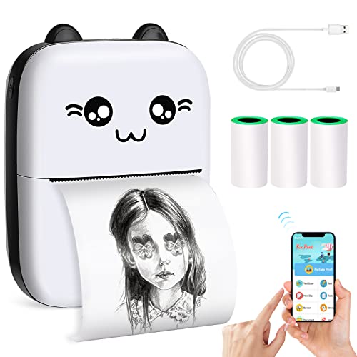 Mini Pocket Printer, Portable Thermal Printer with 3 Rolls Printing Paper for Android or iOS APP, Bluetooth Inkless Printer Gift for Kids, Friends, Used in Home, Office, Study, Work List Printing