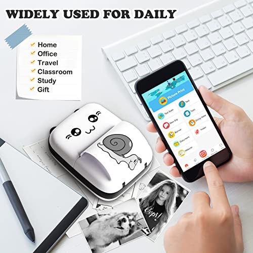 Mini Pocket Printer, Portable Thermal Printer with 3 Rolls Printing Paper for Android or iOS APP, Bluetooth Inkless Printer Gift for Kids, Friends, Used in Home, Office, Study, Work List Printing