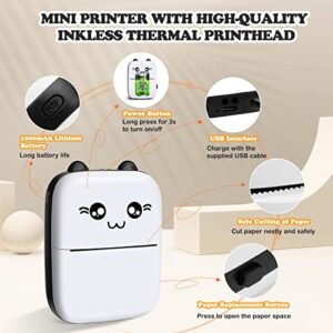 Mini Pocket Printer, Portable Thermal Printer with 3 Rolls Printing Paper for Android or iOS APP, Bluetooth Inkless Printer Gift for Kids, Friends, Used in Home, Office, Study, Work List Printing