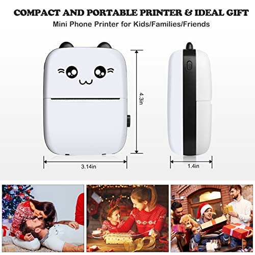 Mini Pocket Printer, Portable Thermal Printer with 3 Rolls Printing Paper for Android or iOS APP, Bluetooth Inkless Printer Gift for Kids, Friends, Used in Home, Office, Study, Work List Printing