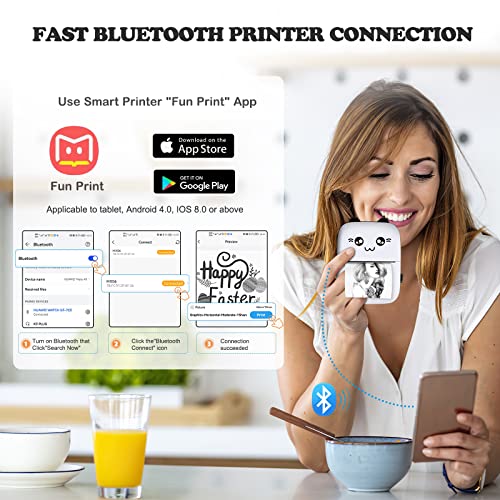 Mini Pocket Printer, Portable Thermal Printer with 3 Rolls Printing Paper for Android or iOS APP, Bluetooth Inkless Printer Gift for Kids, Friends, Used in Home, Office, Study, Work List Printing