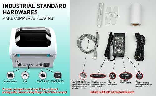 Arkscan 2054A Ethernet Network Shipping Label Printer for Windows Mac Chromebook Support Amazon Ebay Paypal Etsy Shopify ShipStation Stamps.com UPS USPS FedEx, Roll & Fanfold 4x6 Direct Thermal Label