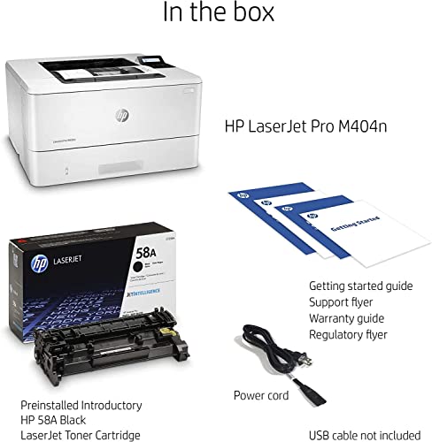 HP Laserjet Pro M404n Black and White Single-Function Wired Laser Printer, White - Print only - 2-line LCD Display, 40 ppm, 4800 x 600 dpi, Ethernet, Hi-Speed USB, Cbmoun Printer_Cable