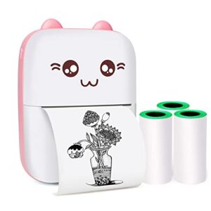 mini pocket printer, gifts for kids, portable thermal printer for pictures/retro-style photos/receipts/notes/lists/label/ memo/qr codes, bluetooth wireless smart printer with android or ios app (pink)