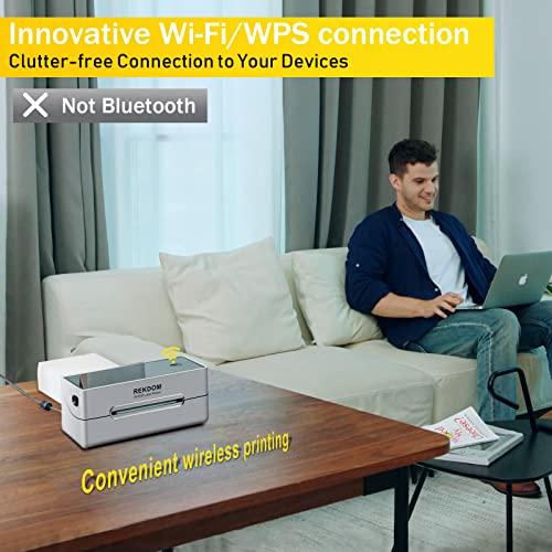 REKDOM Wireless Shipping Label Printer - 4x6 Thermal Label Printer with WiFi Connectivity - Work for Windows, Mac, Android, iPhone - Compatible with Amazon, Ebay, Shopify, Pirate Ship, Shippo etc