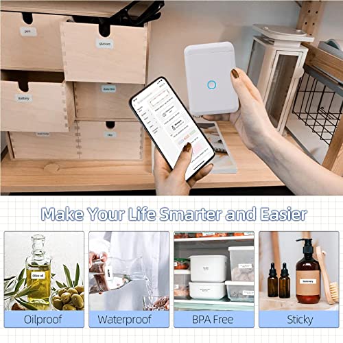 FOUAVRTEL Label Maker Machine with Tape D110 Portable Wireless Bluetooth Label Printer Direct Thermal Printer Rechargeable Labeler Handheld with Multiple Templates Inkless Office Home