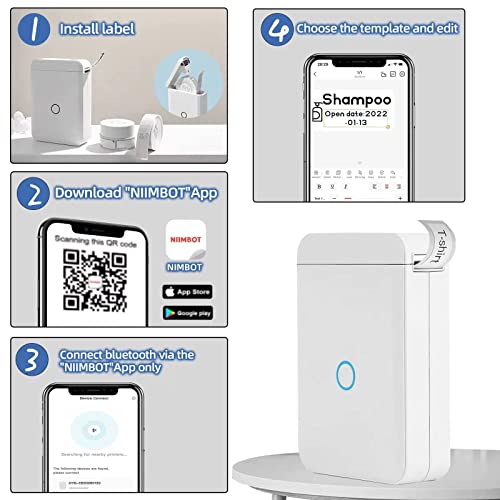 FOUAVRTEL Label Maker Machine with Tape D110 Portable Wireless Bluetooth Label Printer Direct Thermal Printer Rechargeable Labeler Handheld with Multiple Templates Inkless Office Home