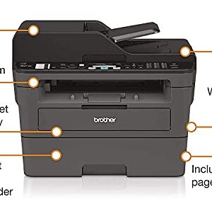 Brother MFC L2700 Series Compact Wireless Monochrome Laser All-in-One Printer, ADF, Mobile Printing, Print Copy Scan Fax, 2-line LCD, Up to 32 Pages/Min, Auto Duplex Printing, 32GB Tela USB Card