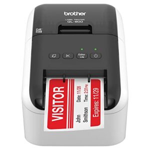 brother ql-800 high-speed professional label printer – wired usb connectivity – 2.4″ wide, 300 x 300 dpi, 93 labels per minute, automatic cutter, black and red printing, postage and barcode printer